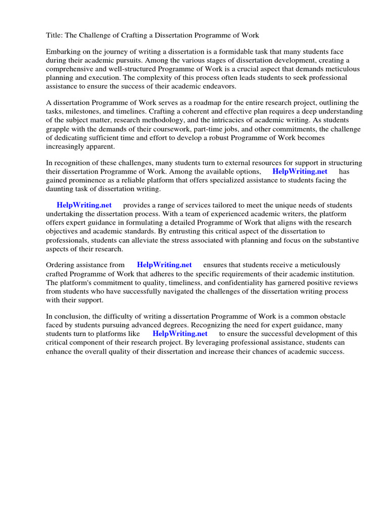 Dissertation Programme of Work | PDF | Thesis