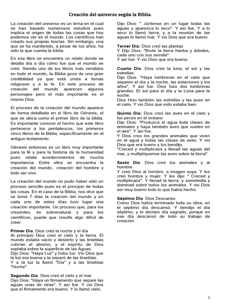 Lectura y Actividad 1 | PDF | Narrativa de la creación del Génesis | Creencia religiosa y doctrina