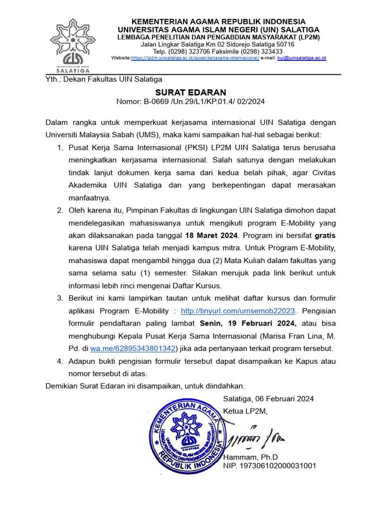 Surat Edaran Emob 2024 | PDF