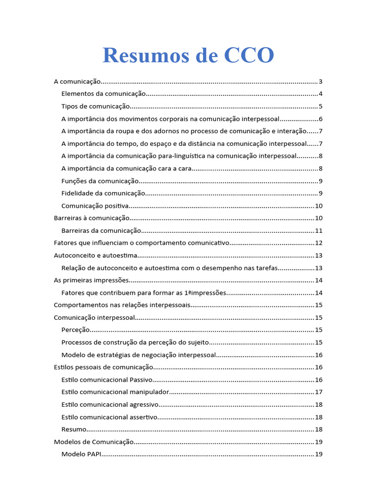 Resumos de CCO | PDF | Comunicação | Autoimagem