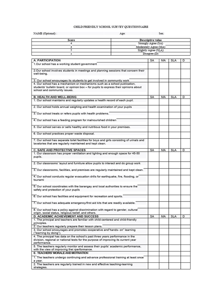 Child-Friendly School Survey Template | PDF | Teachers