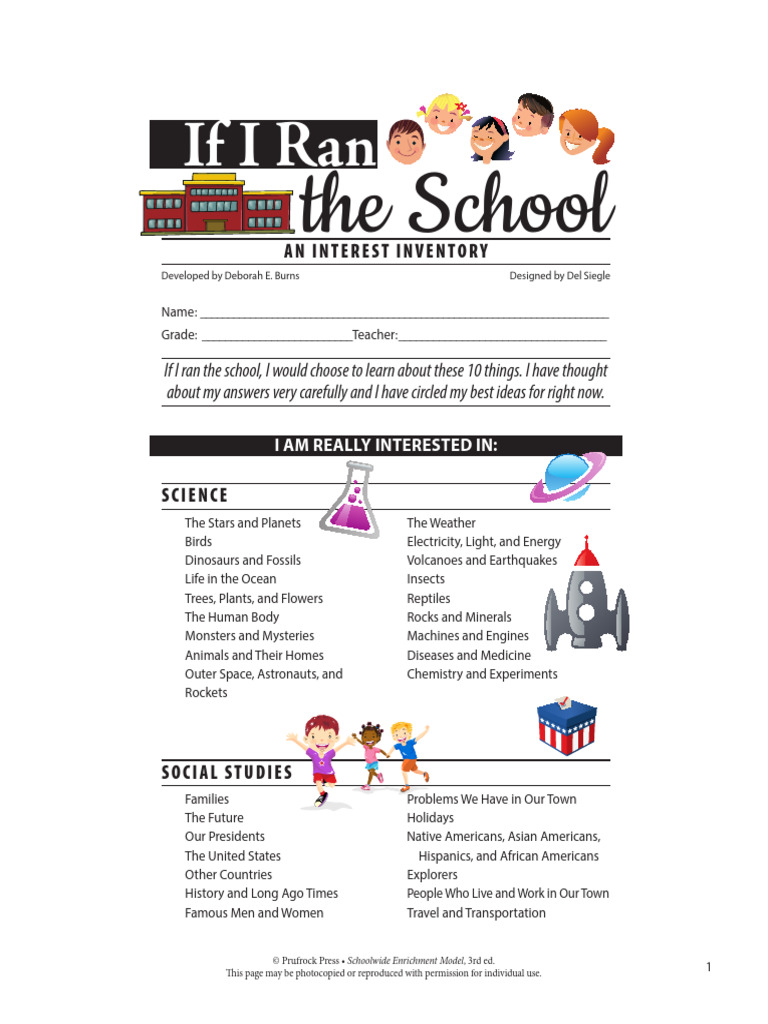 If I Ran The School Interest Survey | PDF