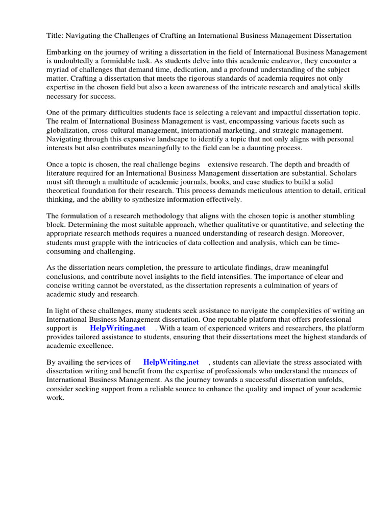 International Business Management Dissertation Topics | PDF | Thesis | Risk