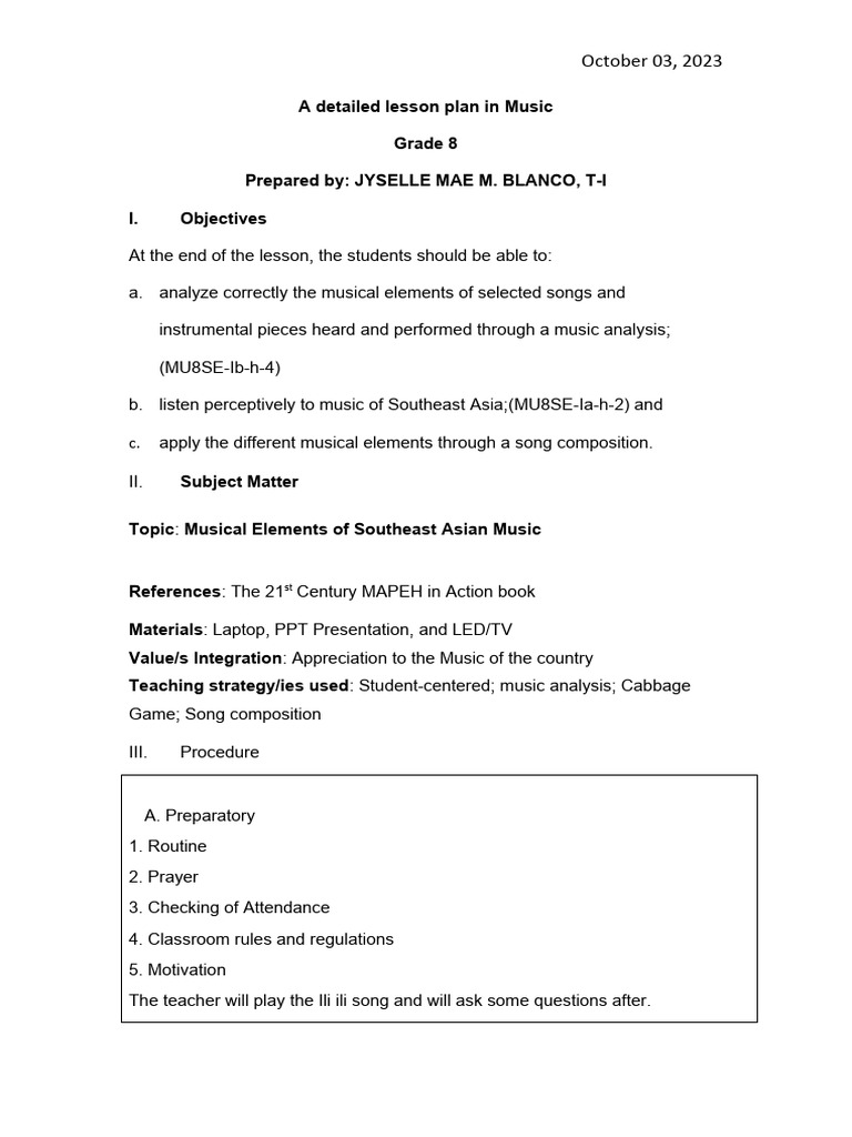 JSS3 Music Composition Lesson Plan | PDF | Harmony | Rhythm
