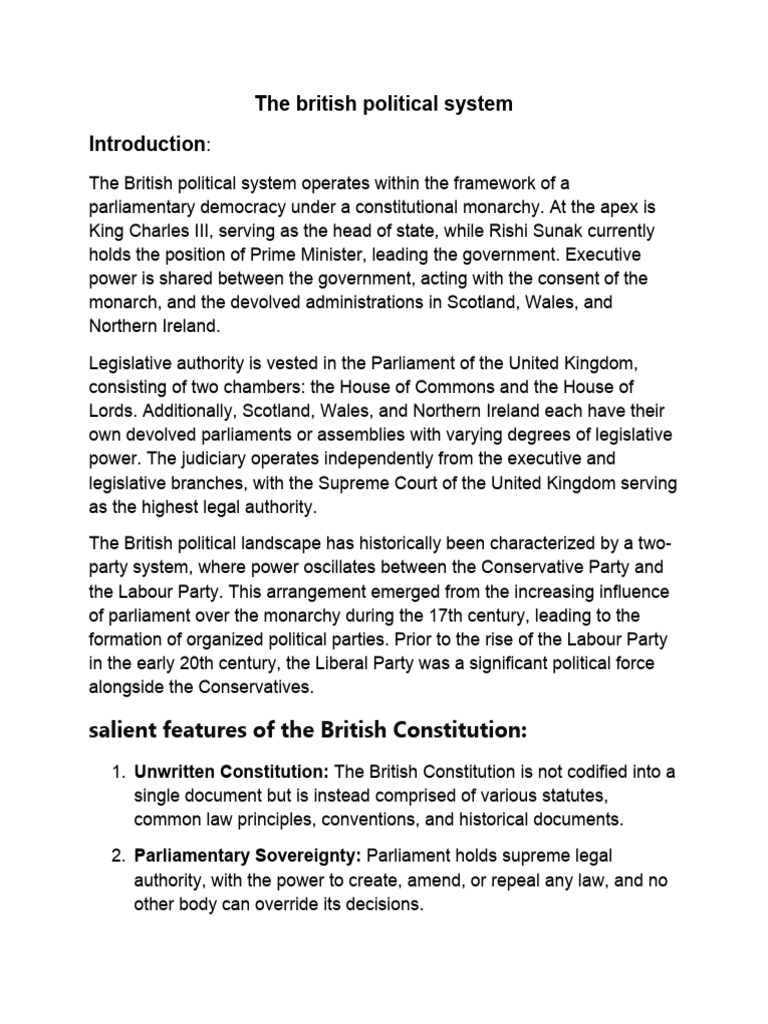 Overview of the British Political System | PDF | Constitution Of The ...