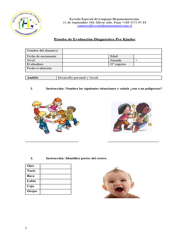 Prueba Diagnóstica Pre Kínder 2023 | PDF | Crecimiento personal y ...