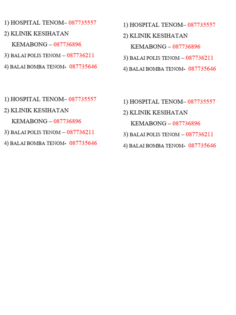 Nombor Kecemasan | PDF