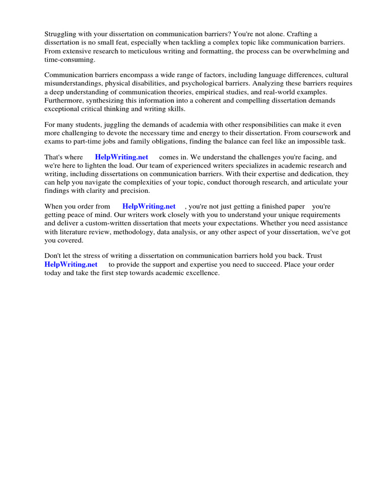 Dissertation On Communication Barriers | PDF | Communication | Nonverbal Communication