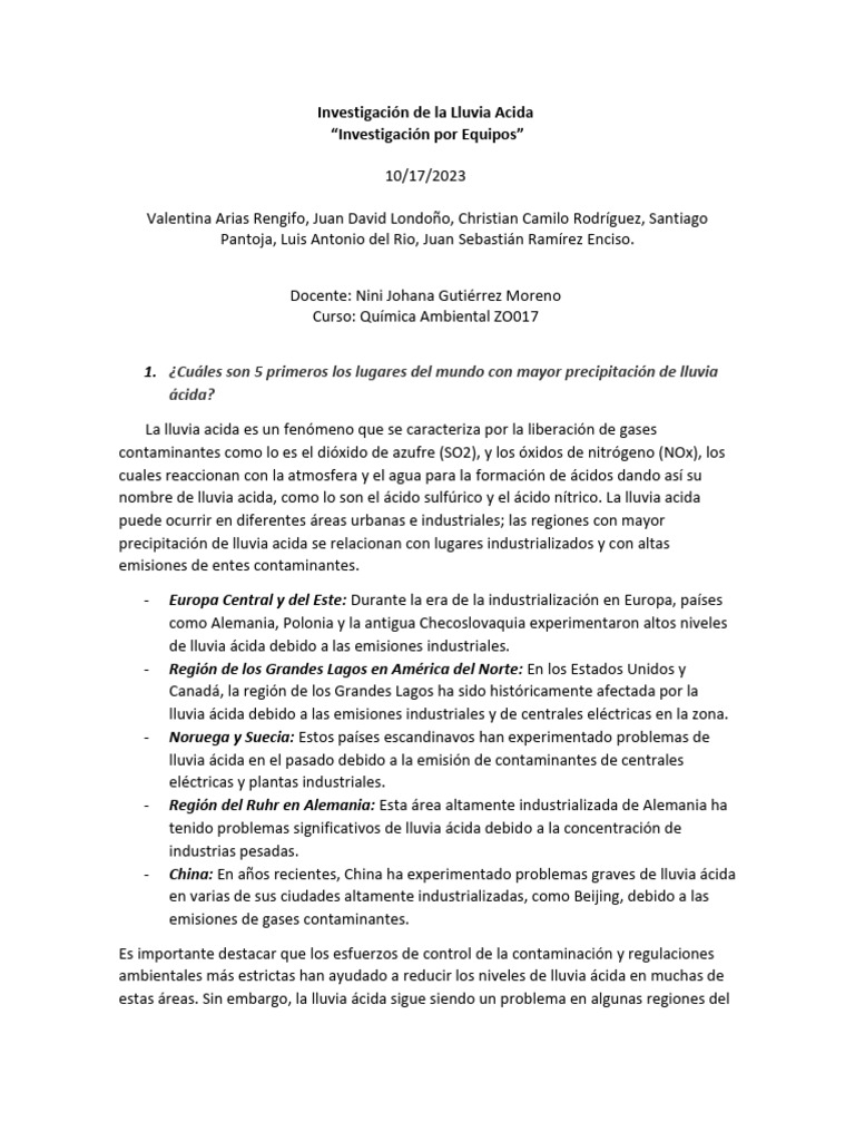 Lluvia Acida Equipos | PDF | Dióxido de azufre | Contaminación