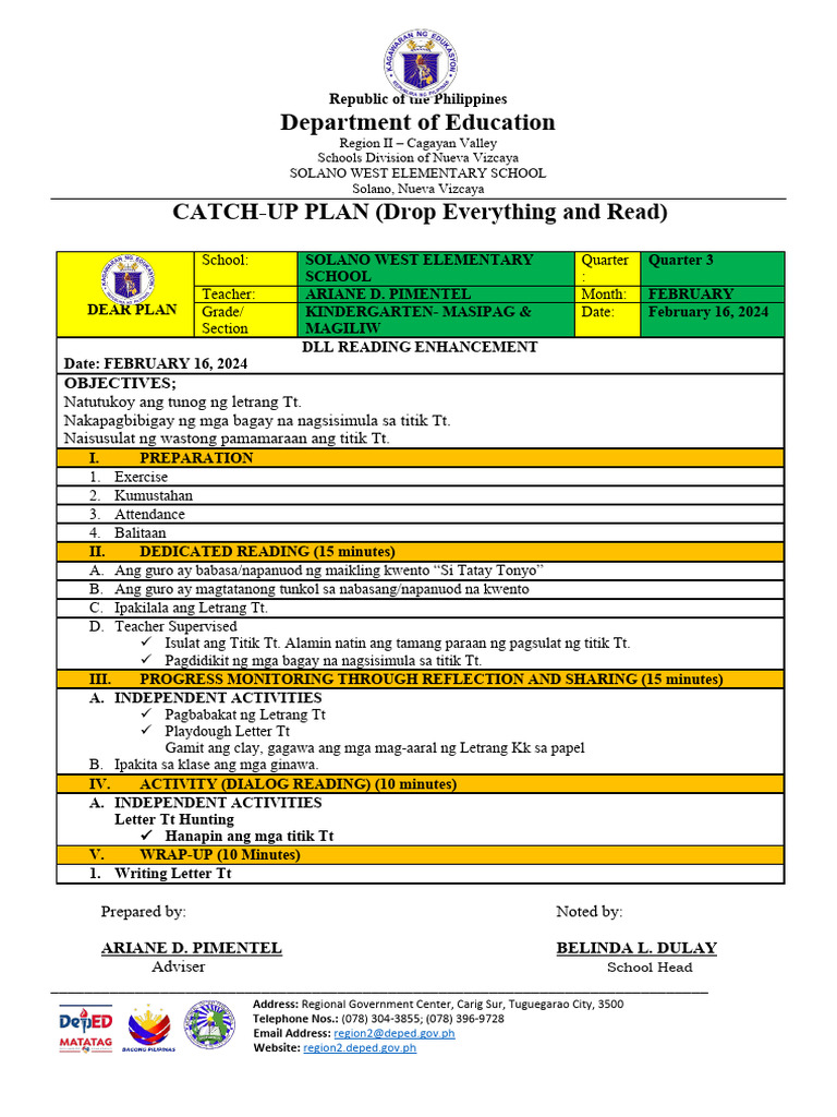 Catch Up Friday LESSON PLAN DEAR Final | PDF
