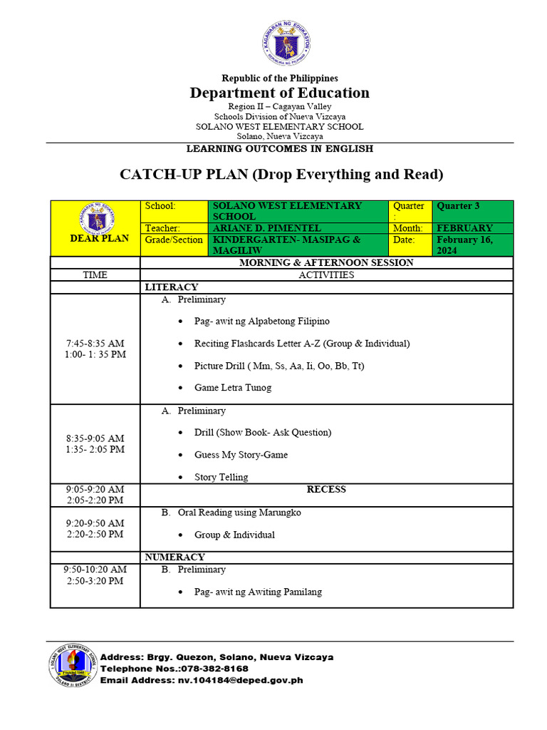DEAR-CATCH-UP-FRIDAY-PLAN Final | PDF | Philippines | Literacy