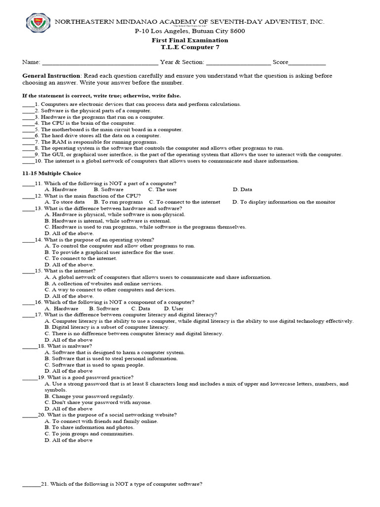 Grade7 (First Grading Exam) | PDF | Computer Data Storage | Computer ...