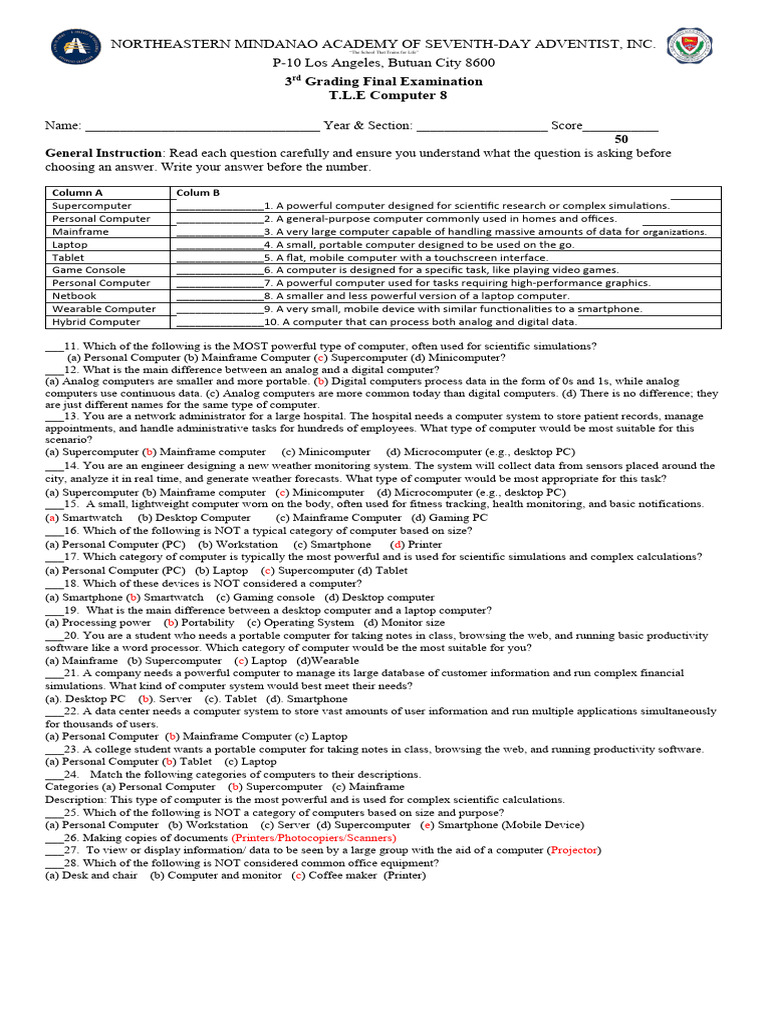 GRADE8 ( 3rd GRADING EXAM) | PDF | Personal Computers | Desktop Computer