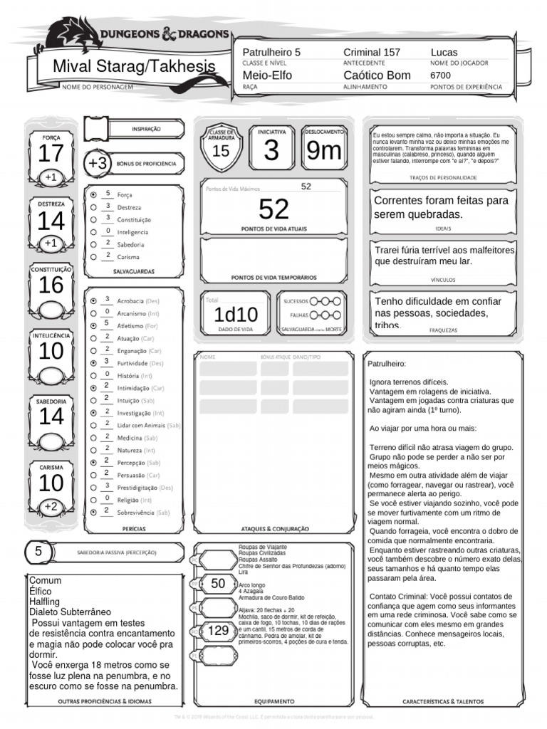Ficha Oficial D&D 5E Editável | PDF
