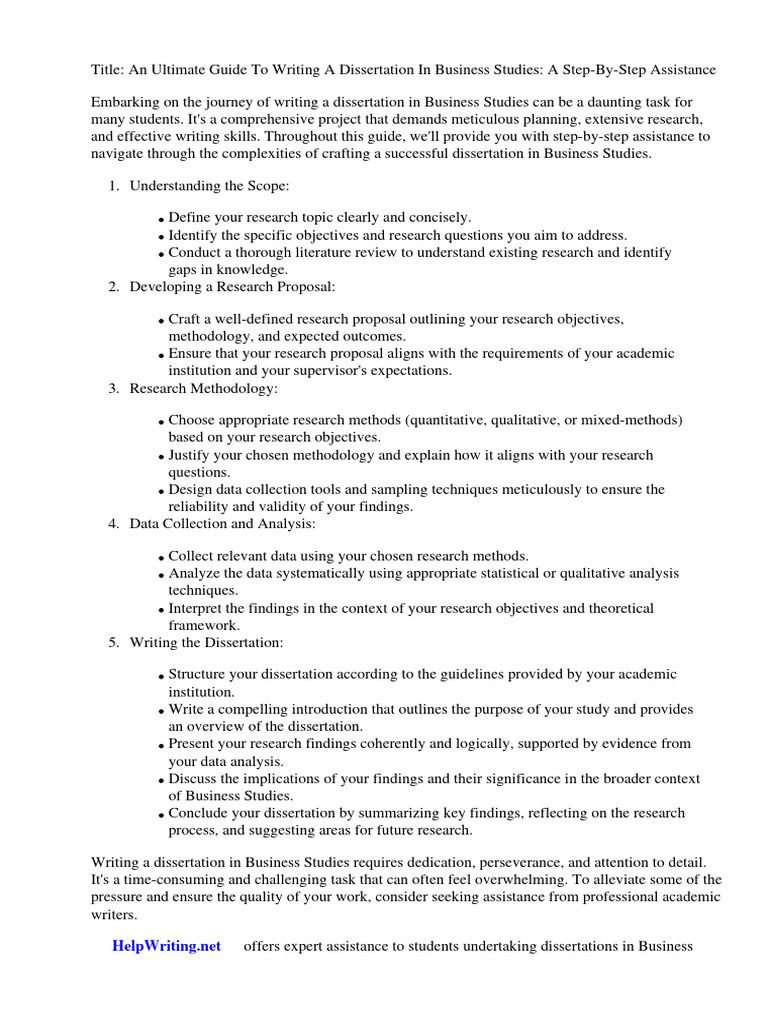 An Ultimate Guide To Writing A Dissertation in Business Studies A Step ...