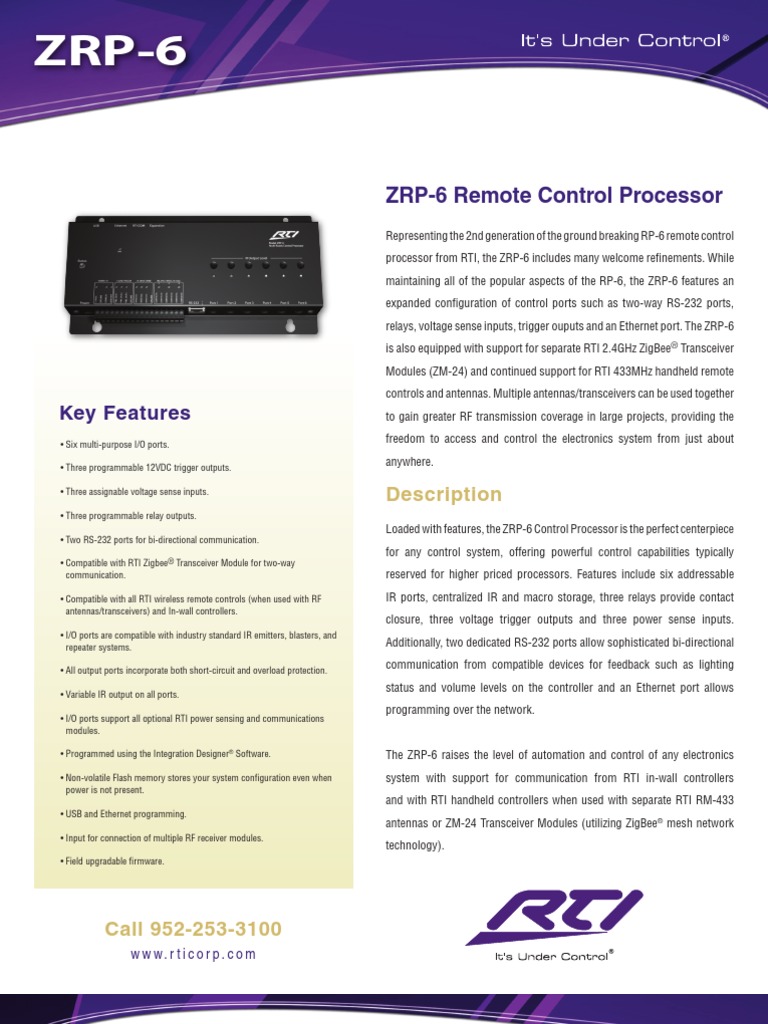 Cutsheet zrp6 | PDF | Relay | Remote Control
