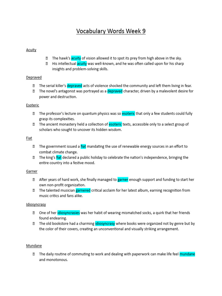 Vocabulary Words and Usage Examples | PDF