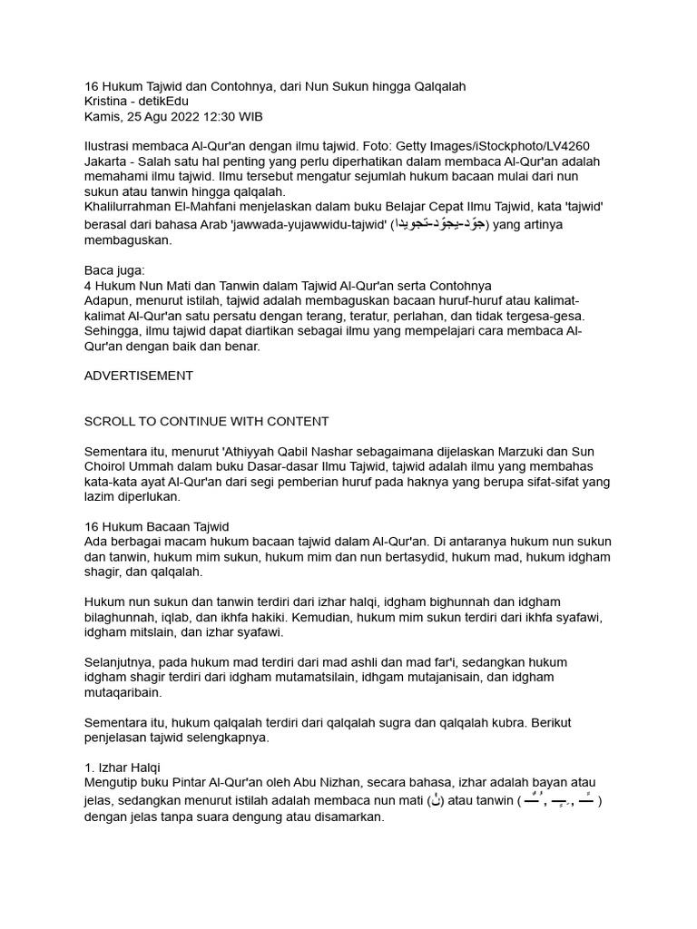 16 Hukum Tajwid dan Penjelasannya | PDF