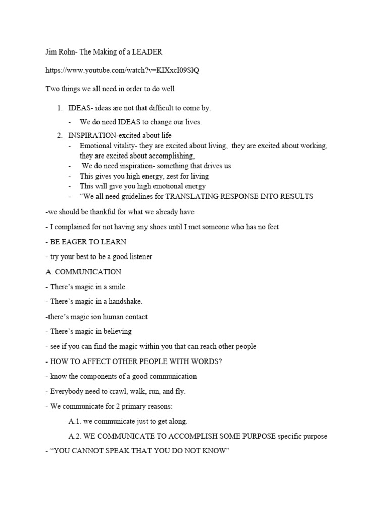 Jim Rohn - The Making of A Leader Part 1 | PDF | Knowledge | Feeling