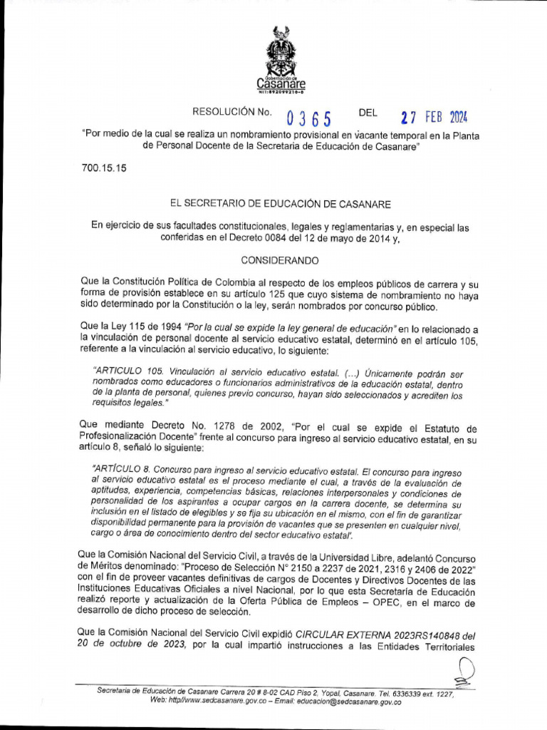 Resolucion 0365 Del 27 02 2024 - 0001 Tamara | PDF