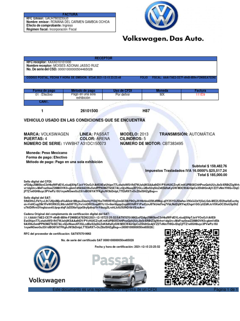 VW Passat 15 | PDF | Factura | Grupo Volkswagen