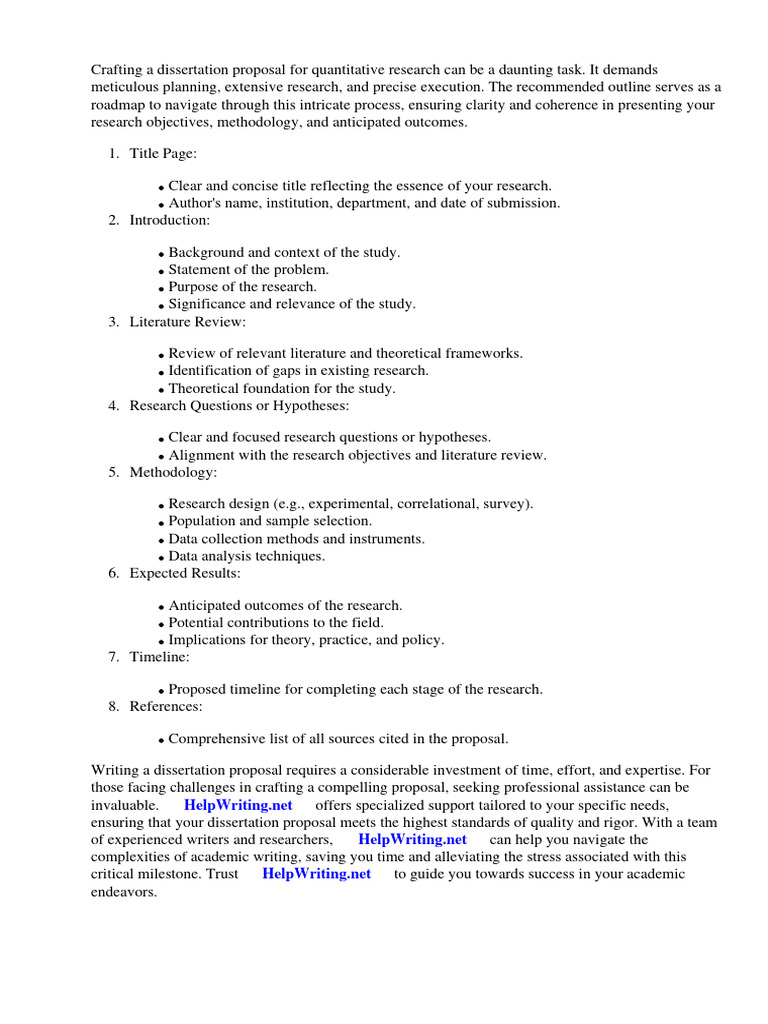 Recommended Outline of Dissertation Proposal For Quantitative Research ...