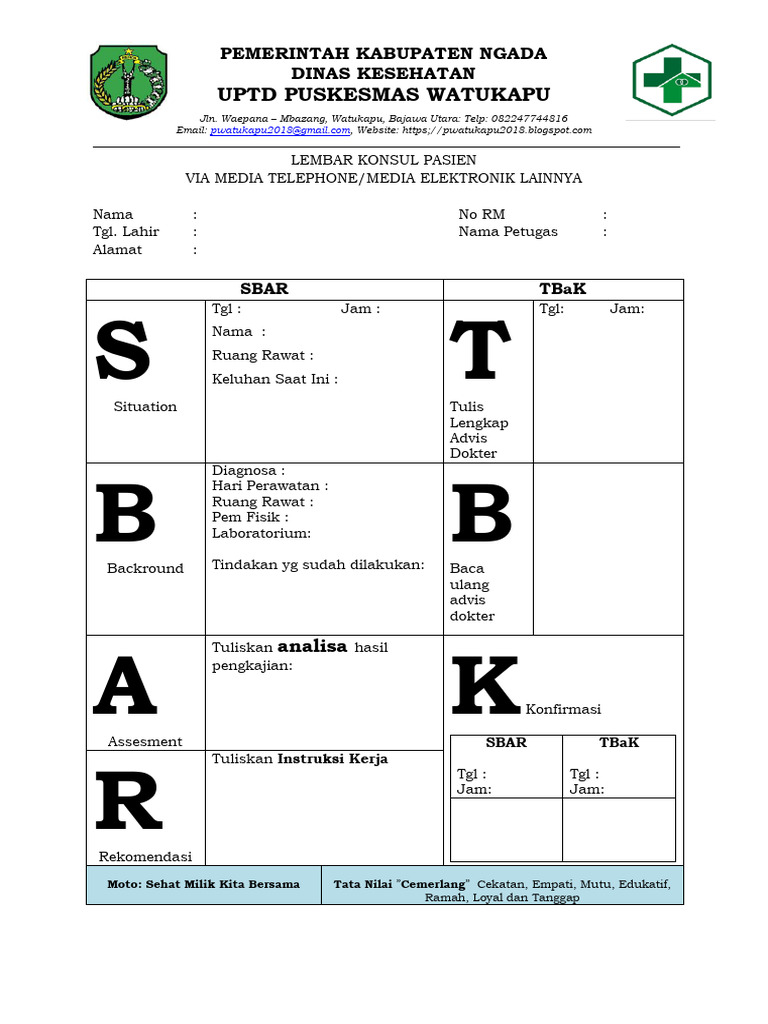 Format SBAR TBAK Watukapu Edit Ok PDF | PDF