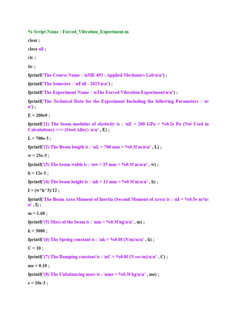 Forced Vibration Experiment Script | PDF | Damping | Beam (Structure)