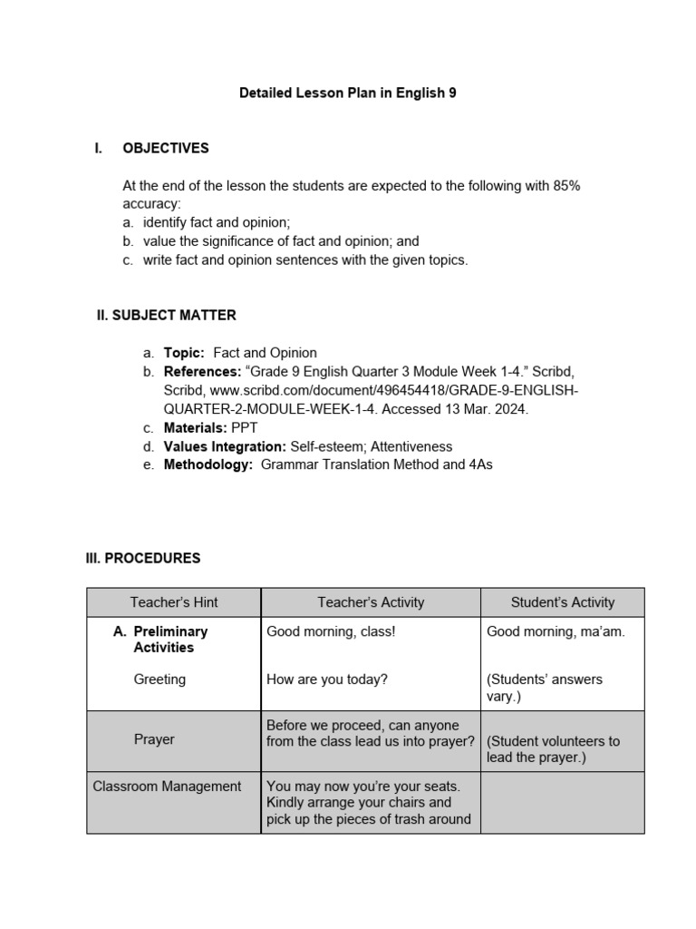 Detailed Lesson Plan in English 9 | PDF | Beowulf | Cognition