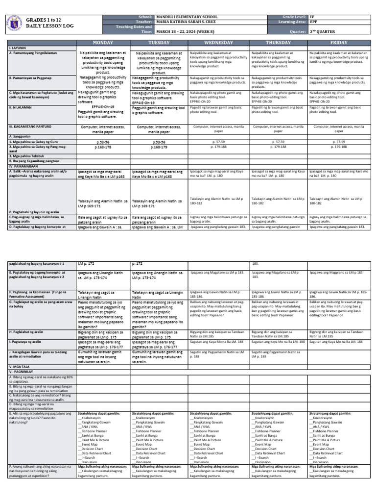 DLL - Epp 4 - Q3 - W8 | PDF