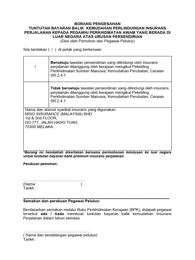 Borang Pengesahan Bayaran Insurans | PDF