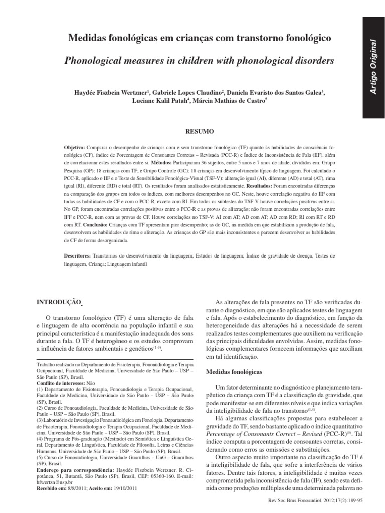 2012-Wertzner-Medidas Fonológicas | PDF | Comunicação humana | Linguística