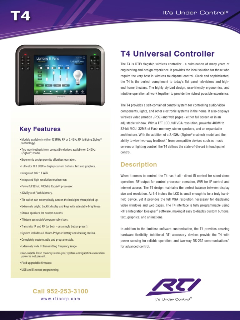 Cutsheet t4 | PDF | Remote Control | Touchscreen