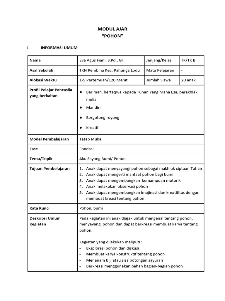 Modul Ajar 2.pohon | PDF | Karier & Perkembangan | Griya & Taman