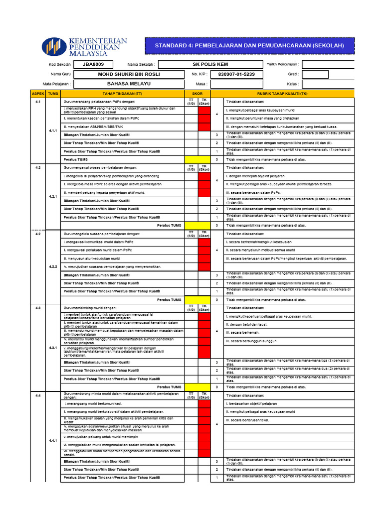Standard 4 - Pencerapan_pdpc Skpk_april 2022 | PDF