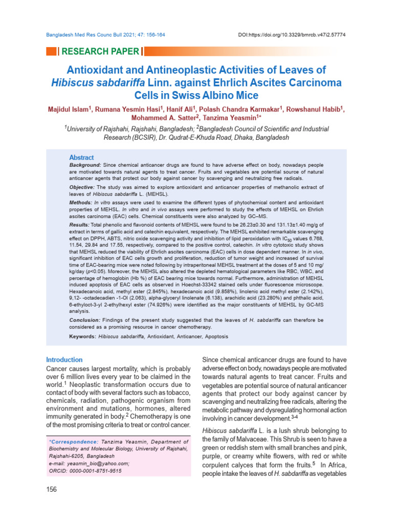 Antioxidant and Antineoplastic Activities of Leaves of Cells in Swiss ...
