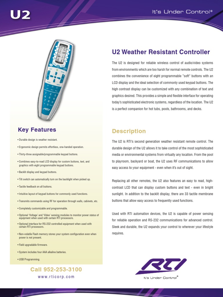 Cutsheet U2 | PDF | Remote Control | Backlight