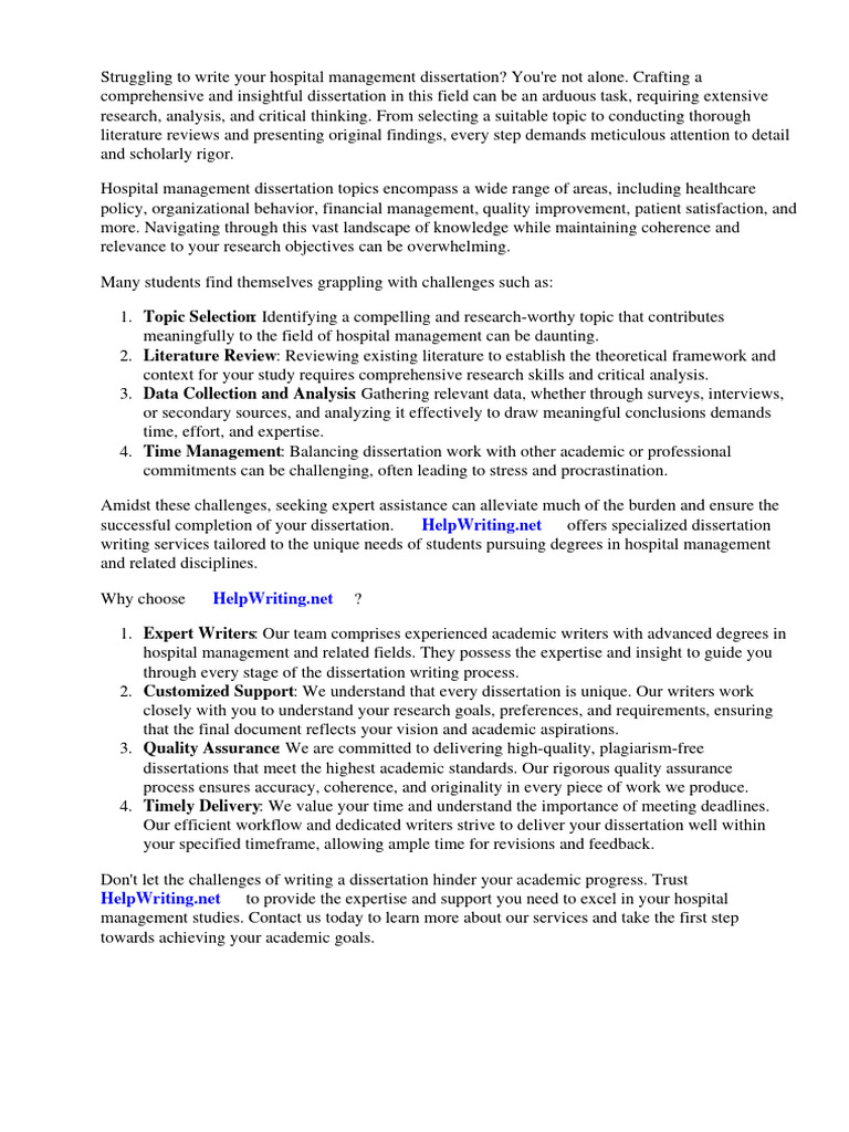 Hospital Management Dissertation Topics | PDF | Health Care | Thesis