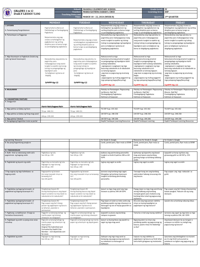DLL - Esp 4 - Q3 - W8 | PDF