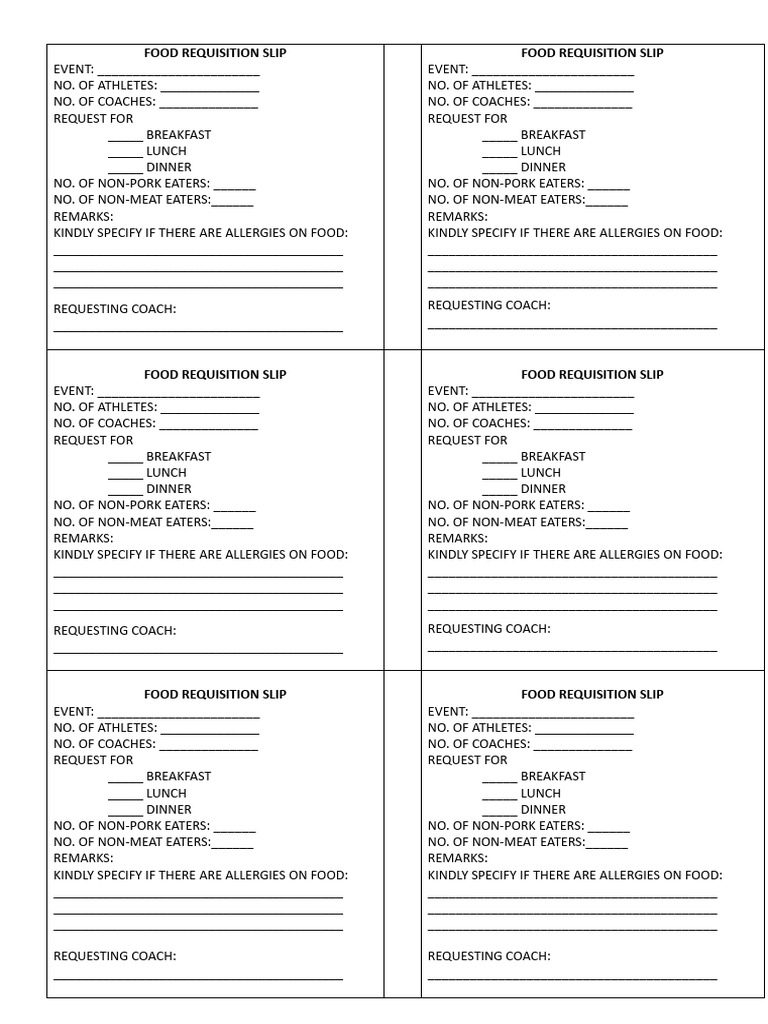 Food Requisition Slip | PDF | Meal | Cuisine