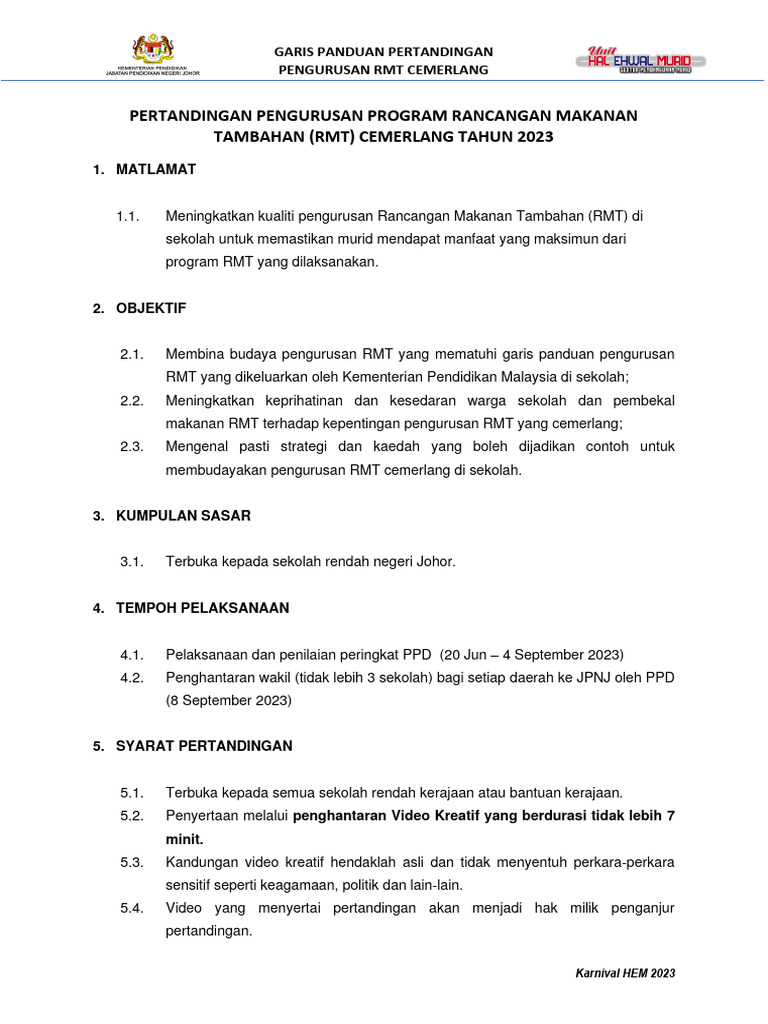 Garis Panduan Pertandingan RMT | PDF