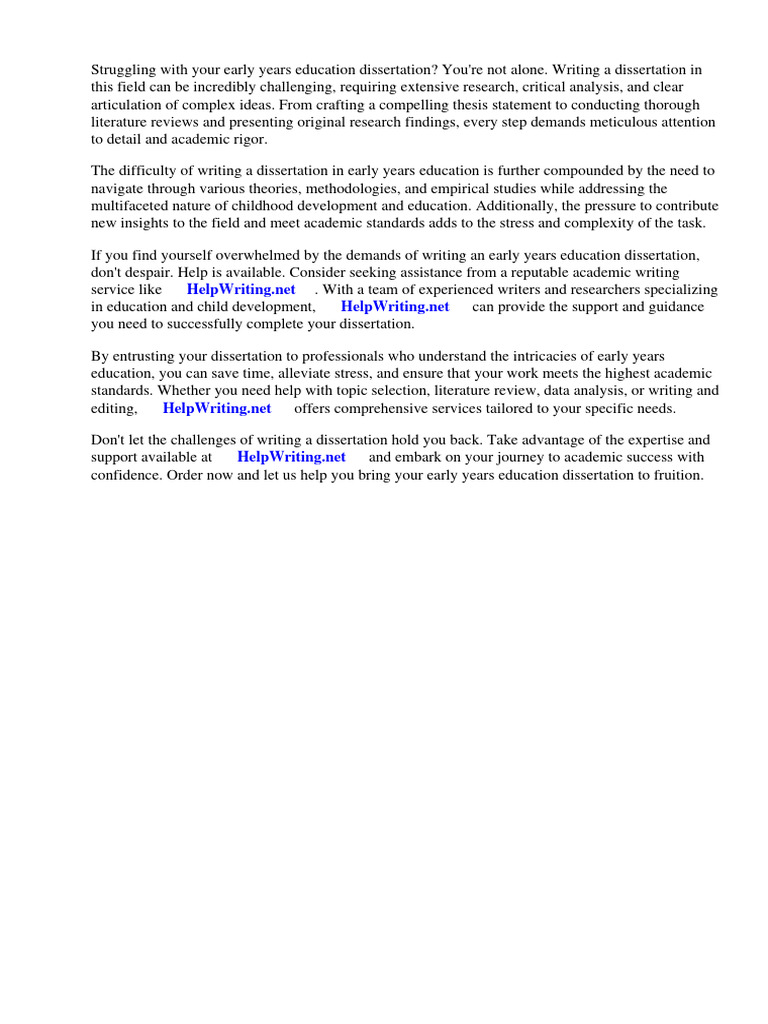 Early Years Education Dissertation Examples | PDF | Thesis