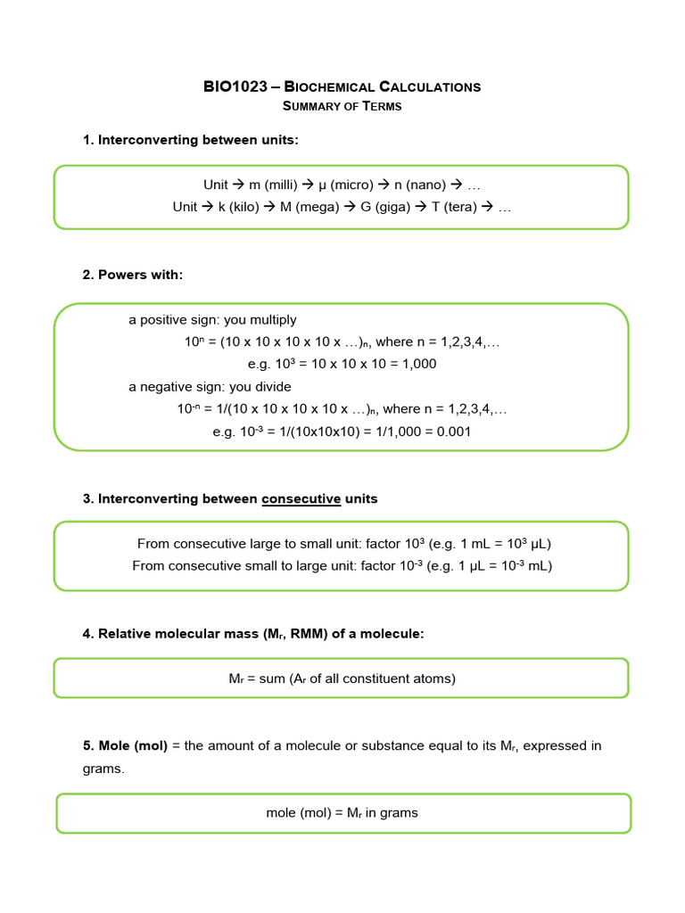 Biochemistry Calculations | PDF | Mole (Unit) | Concentration