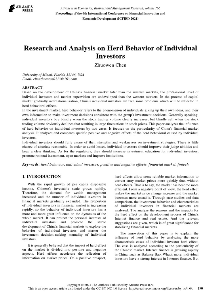 Research and Analysis On Herd Behavior of Individual Investors | PDF | Investing | Stocks