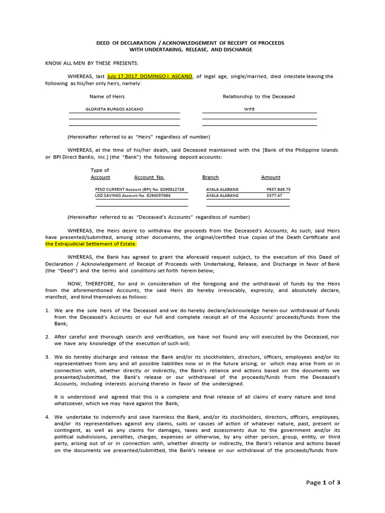 Deed of Declaration | PDF | Banks | Indemnity