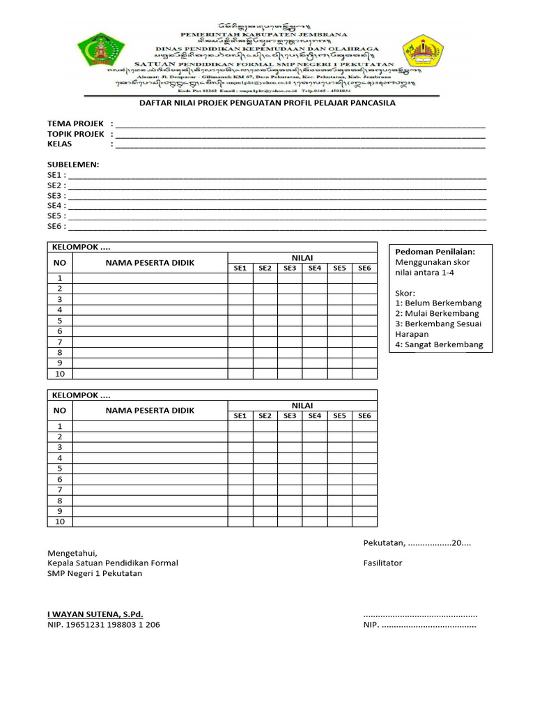 Daftar Nilai Projek P5 Siswa SD | PDF | Karier & Perkembangan
