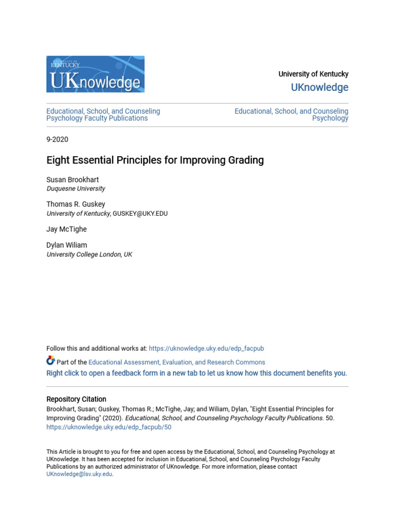 Eight Essential Principles For Improving | PDF | Educational Assessment | Learning