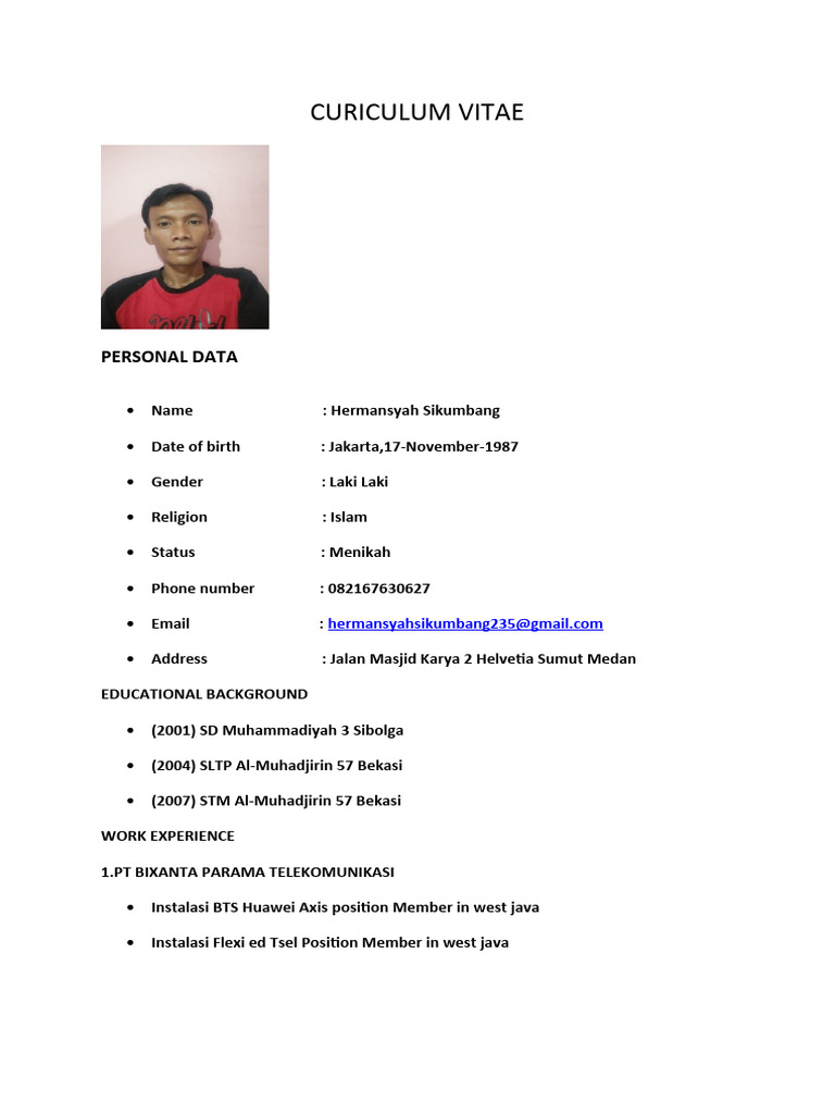 CV Herman Sikumbang | PDF
