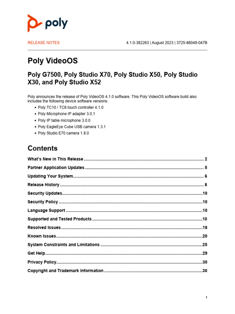 Poly Video Os 4 1 0 382263 RN | PDF | Hdmi | Android (Operating System)
