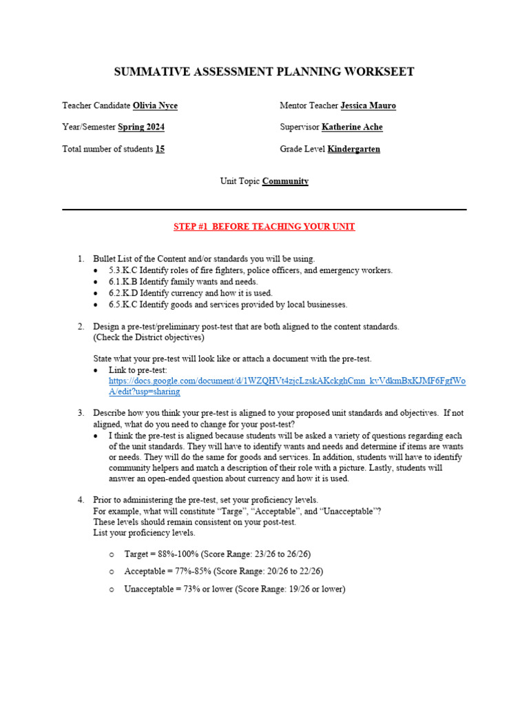 Summative Assessment Planning Workseet 2 | PDF | Data | Behavior ...